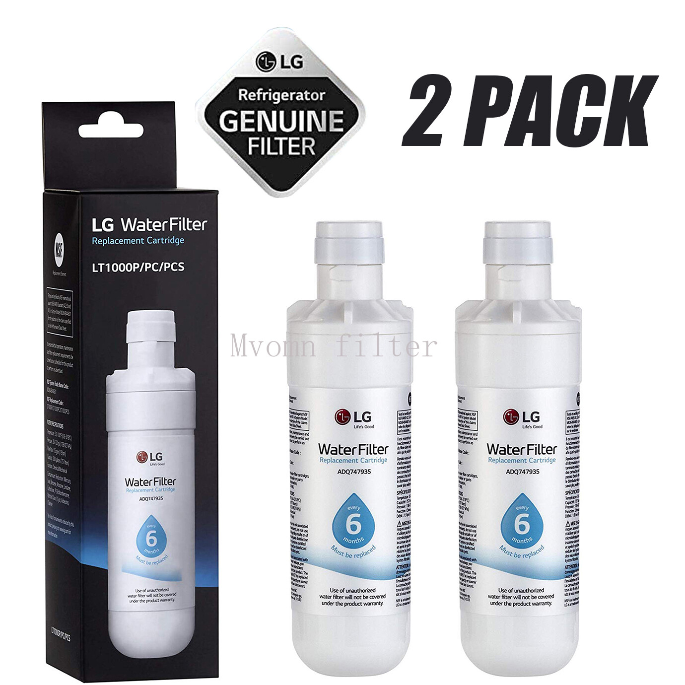 2Pcs Replacement Refrigerator Refresh Ice Water Filter LG LT1000P ...