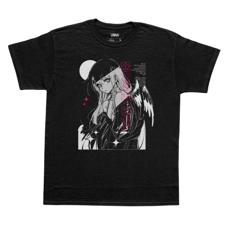 Umai Clothing Men's Black Entropy Angel Anime Girl Short Sleeve T-shirt ...