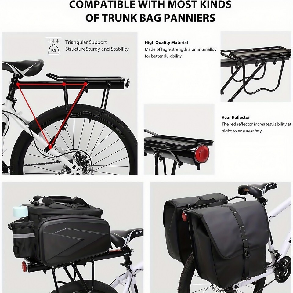 Bike Rear Rack, Aluminum Alloy Cargo Rack, Universal Adjustable Cycling ...
