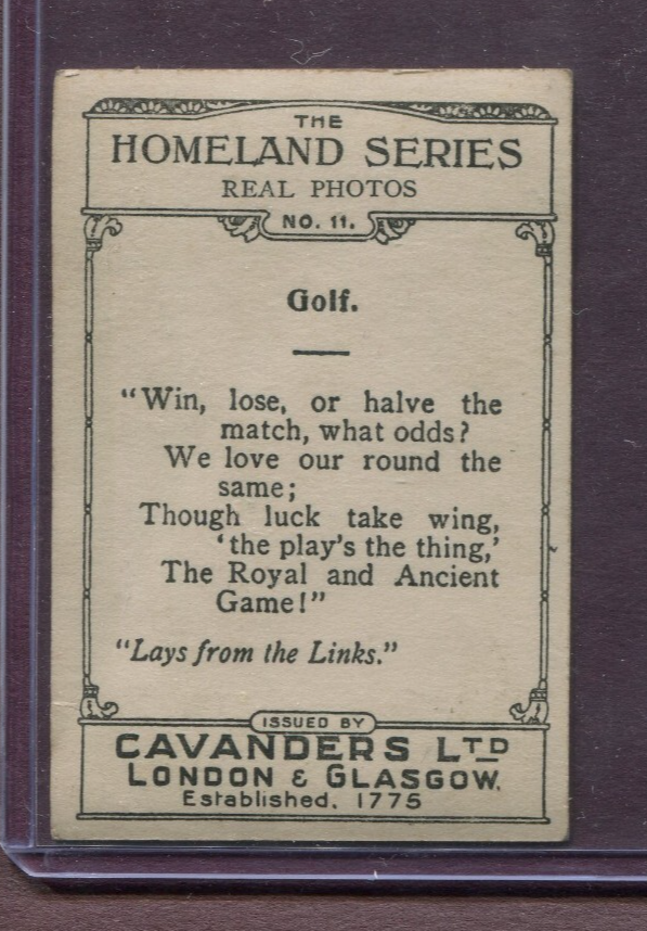 1924 THE HOMELAND SERIES CAVENDERS LTD CIGARETTES #11 GOLF TOBACCO CARD ...