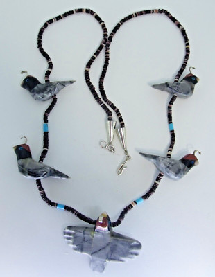 hand carved multi stone Gamble's quail heishe bead fetish necklace Matt ...