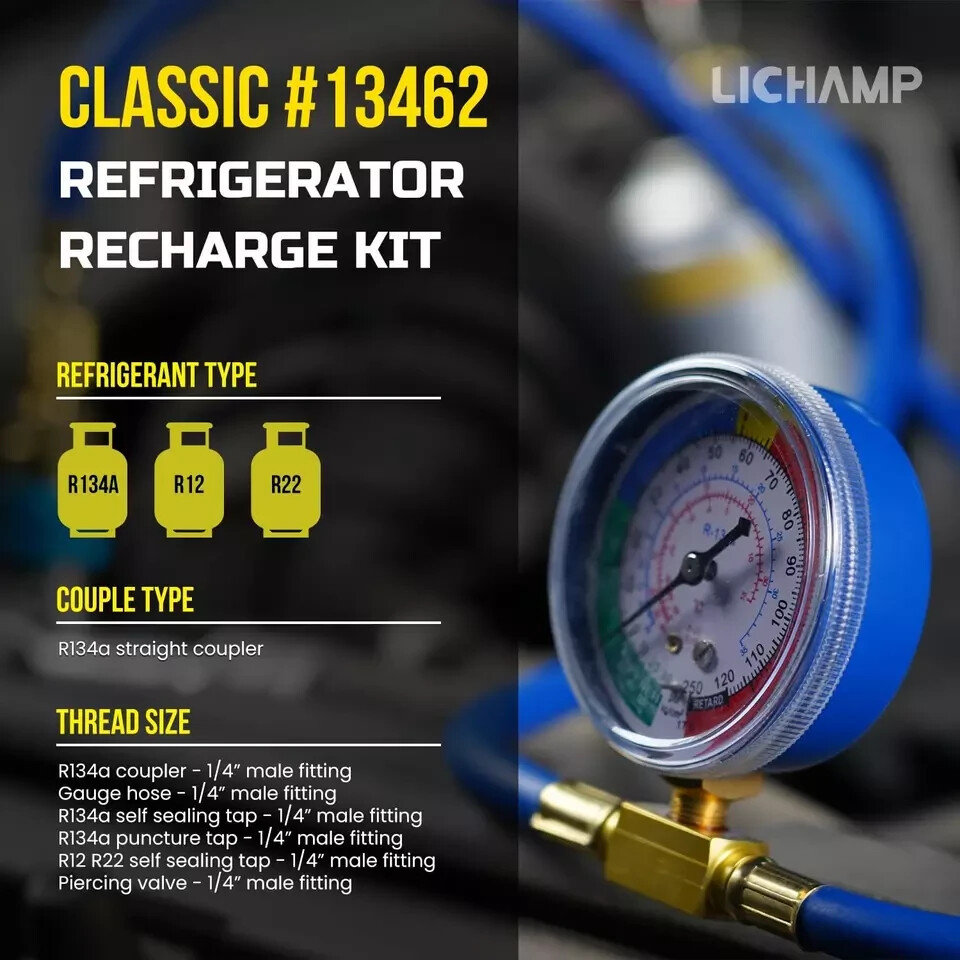 Lichamp A/C R134A Refrigerator Freon Recharge Kit with Bullet Piercing ...