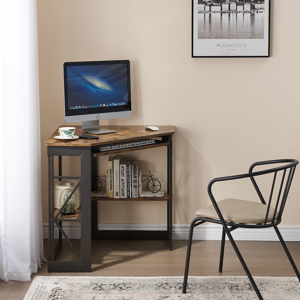 Triangle Corner Computer Desk Small Spaces Home Office Desk Laptop Work ...