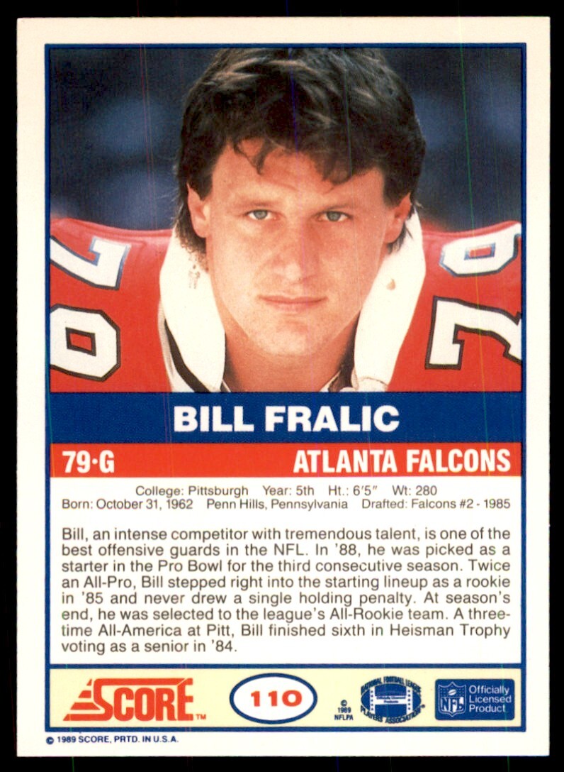 1989 SCORE BILL FRALIC . ATLANTA FALCONS #110 | eBay