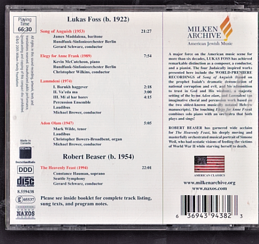 Elegy for Anne Frank Lukas Foss Robert Beaser, et. al 2005 Ex-Library ...