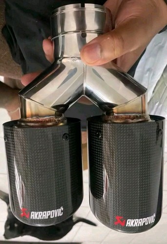 GLOSS BLACK CARBON FIBRE AKRAPOVIC EXHAUST TIPS STEEL TWIN | eBay UK
