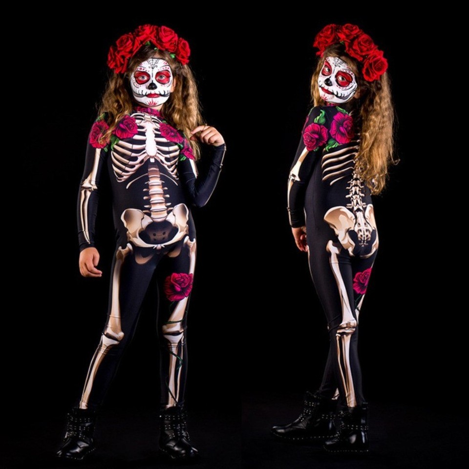 Day Of The Dead Cosplay Costume Spanish Dress Up Mexican Skull Skeleton ...