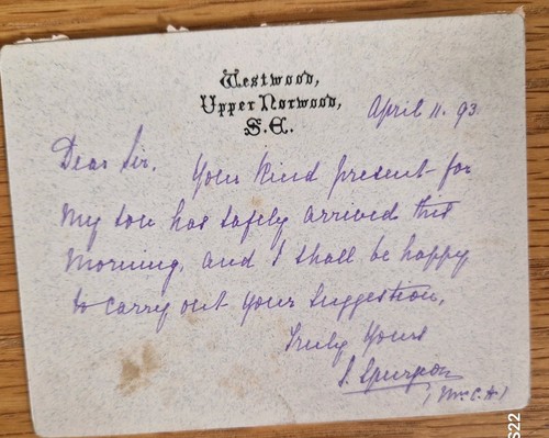 SUSANNAH SPURGEON RARE SIGNED NOTE. WIFE OF CHARLES SPURGEON | eBay