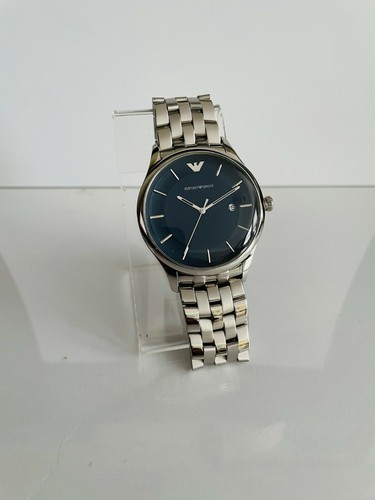 Emporio Armani AR11019 Men's Blue Dial Date Silver-tone Stainless Steel ...