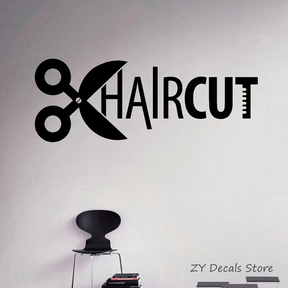 Haircut Vinyl Decal Hairdressing Salon Wall Sticker Hairstyles Interior ...