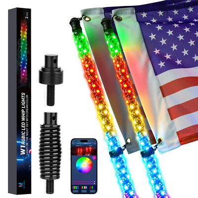2PCS 3FT Spiral LED Fat Whip Light Antenna RGB Chasing For Cam-am X3 ...