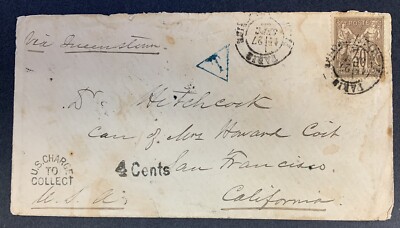 France, Scott #73 used on 1877 Cover, from Paris to San Francisco ...