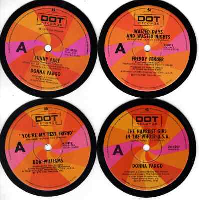 Vinyl Record Coasters - Set of 4 Dot Record Label -inc. Donna Fargo ...