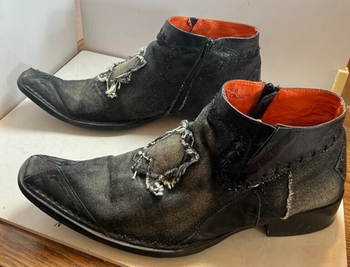 Robert Wayne Morris Mens 8 Black Distressed Denim Side Zip Square Toe ...