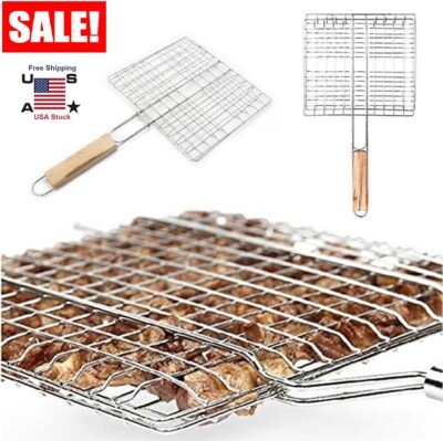 Grill BBQ Net Barbecue Grilling Basket Steak Meat Fish Vegetable Holder ...