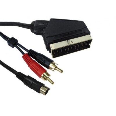 2 Meter Black Scart To S-VHS (S-Video) & 2x RCA/Phono Splitter Cable ...