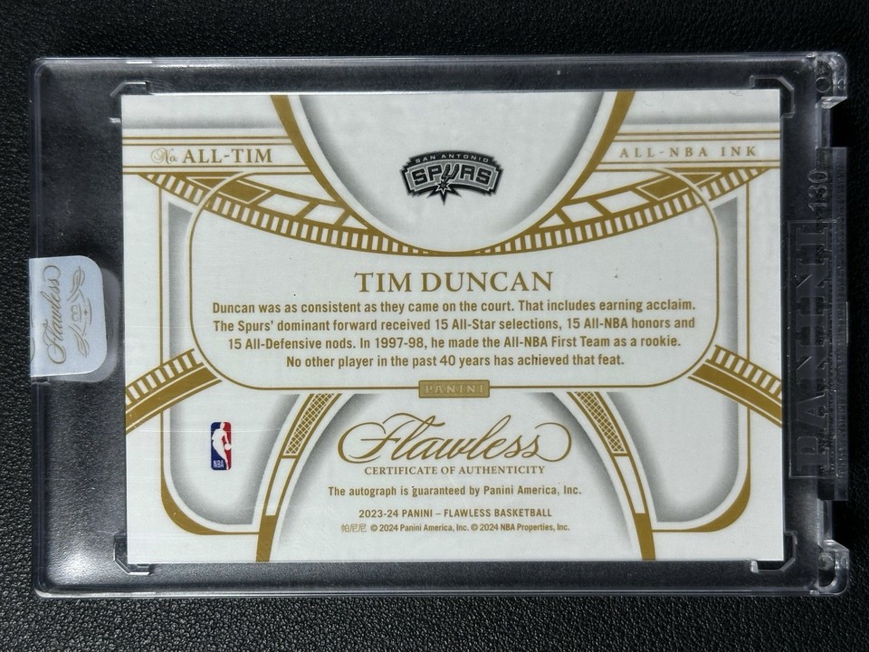 TIM DUNCAN 2023-24 PANINI FLAWLESS ALL-NBA INK SPURS AUTOGRAPH ENCASED ...