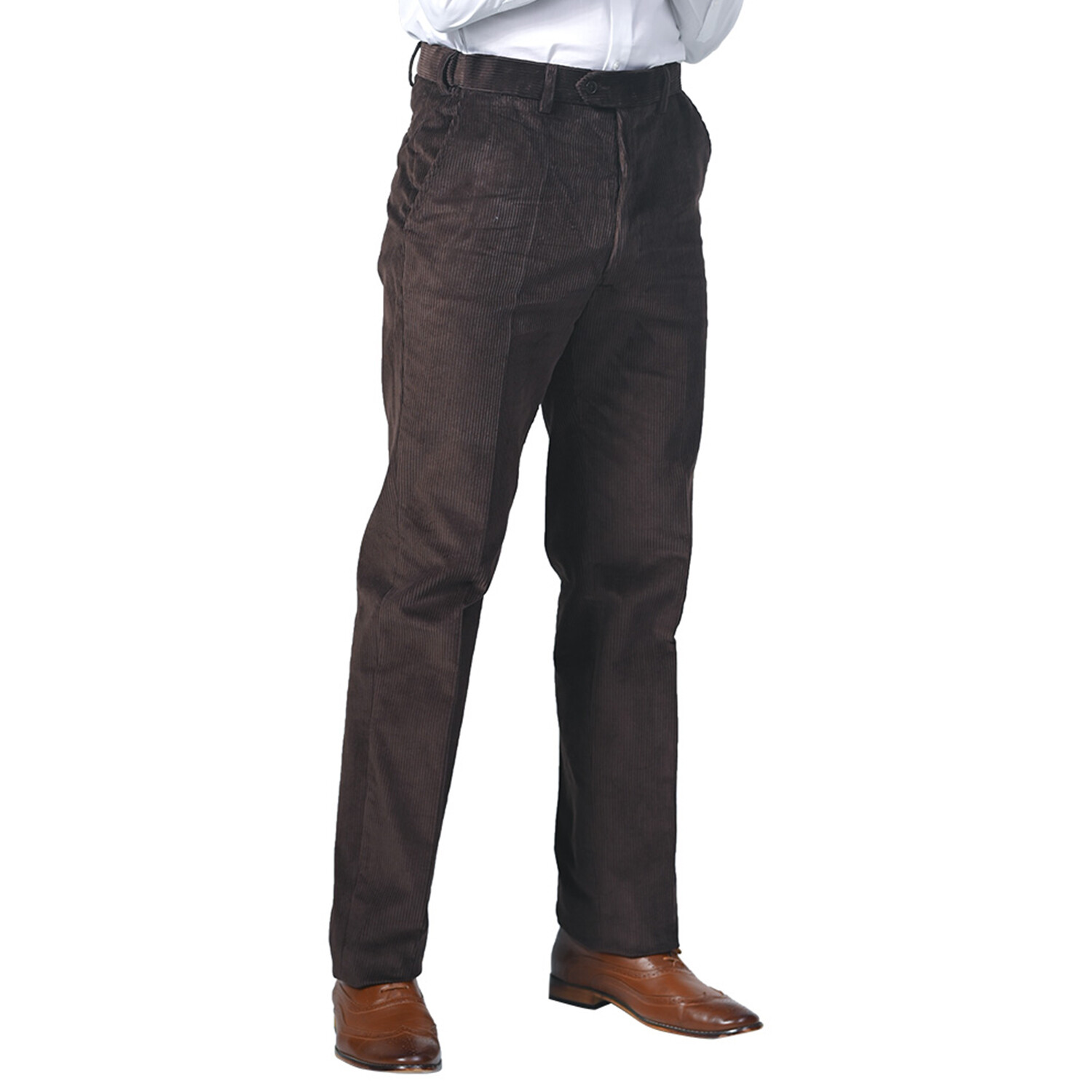 Mens Brown Corduroy Cord Trousers Formal Expanding Waist Smart Casual ...