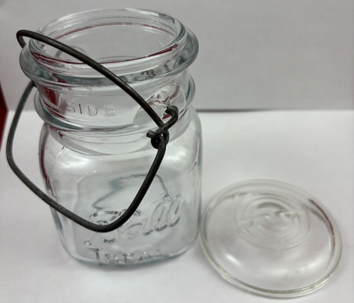 Vintage Square Ideal Ball Pint Glass Fruit Canning Jar Wire Bail 5 ...