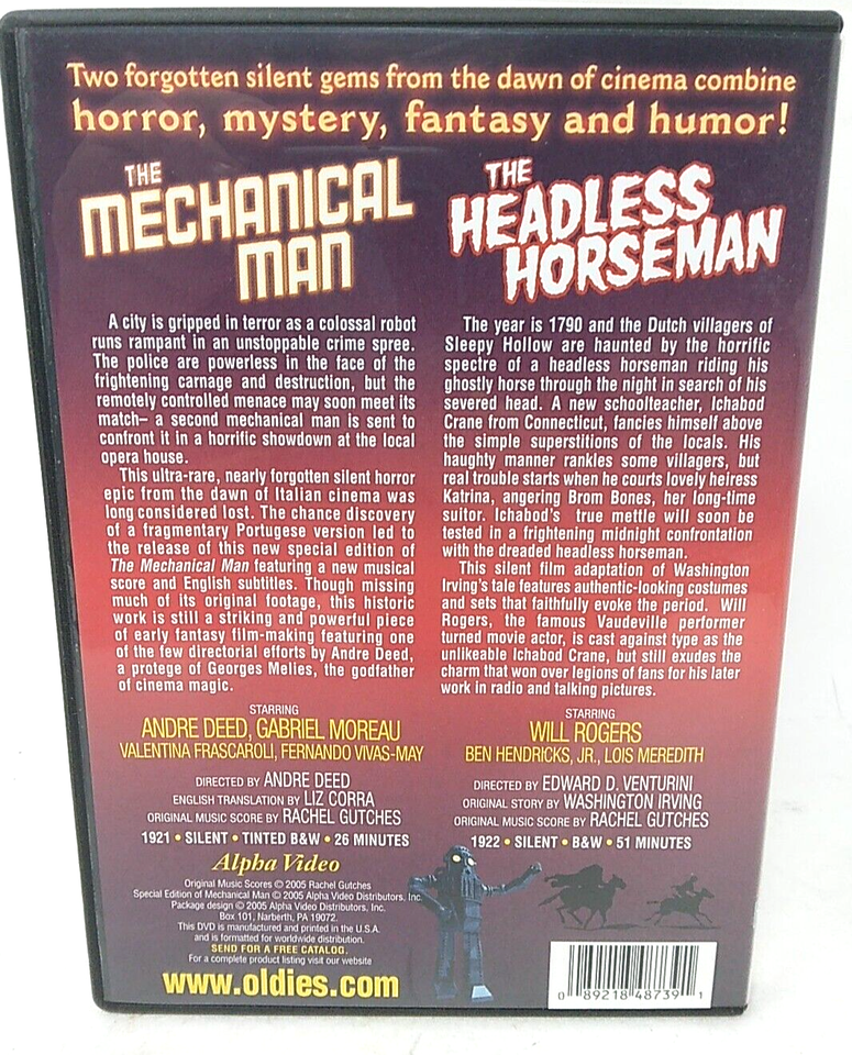The Mechanical Man (1921) / Headless Horseman (1922) (Silent) (DVD ...