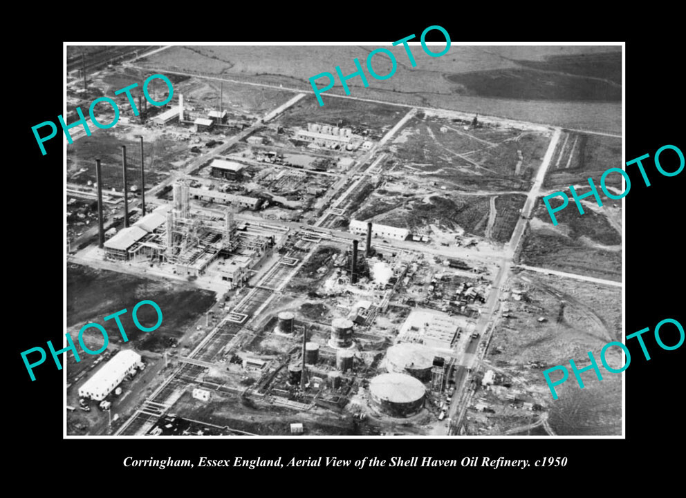 OLD POSTCARD SIZE PHOTO CORRINGHAM ESSEX ENGLAND THE SHELL OIL REFINERY ...