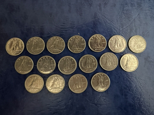 Lot of 17 Canadian 10 Cent Coin Dimes 1968-1980 (QE II/Schooner) | eBay