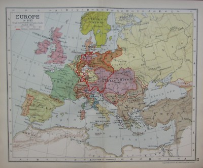 1911 MAP ~ EUROPE IN 1815 FRANCE AUSTIRAN EMPIRE DENMARK OTTOMON EMPIRE ...