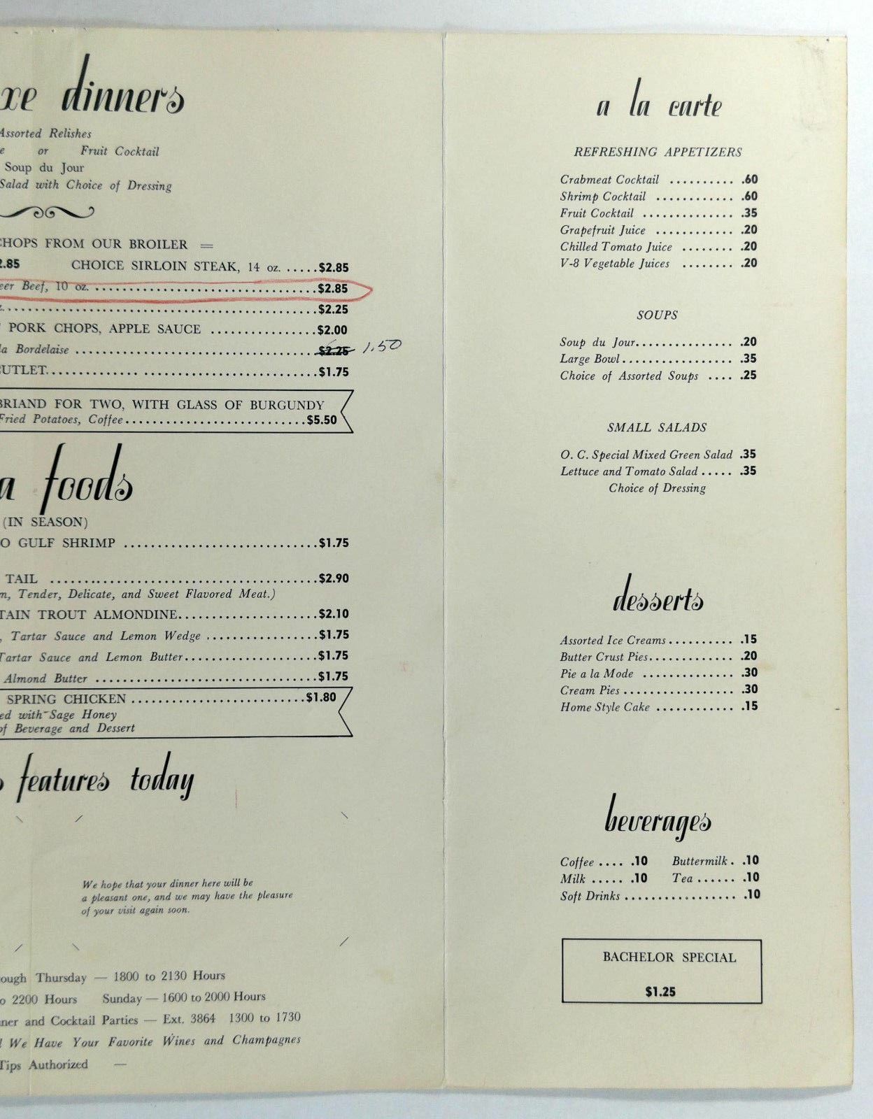 1960's Vintage Officers Open Mess Full Size Menu HILL AFB Air Force ...