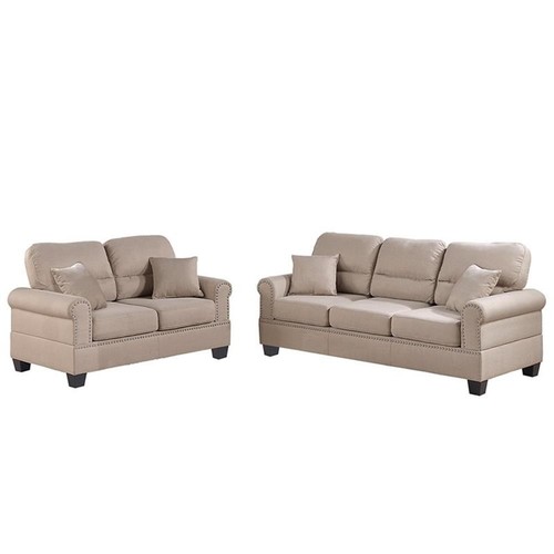 Poundex Furniture 2 Piece Fabric Sofa and Loveseat Set in Sand Tan ...