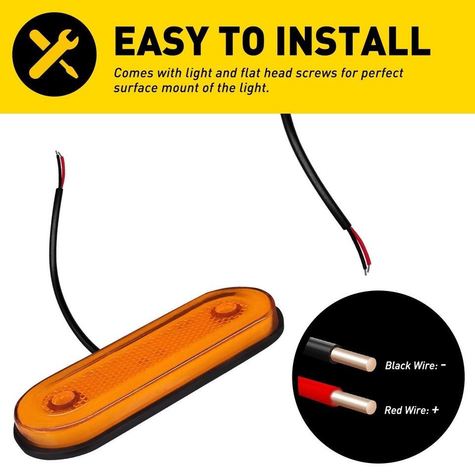 Orange Amber Side 20LED Marker Lights Oval x6 12V 24V Neon Trailer ...