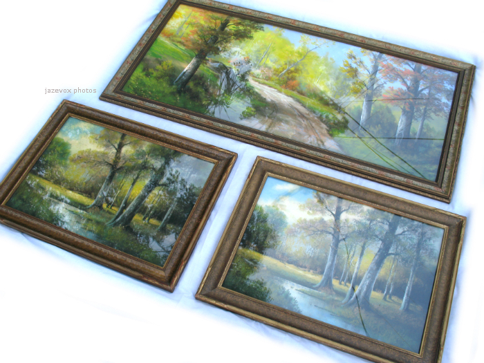 3pc Antique Original Andrew Gunderson Signed Pastel Chalk Art Painting ...