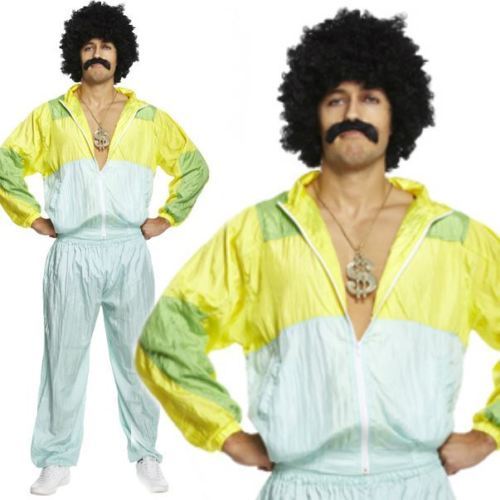 Mens Adult 80s Scouser Shell Suit Fancy Dress Costume Tracksuit Stag Do ...
