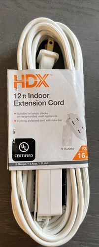 NEW HDX 12 ft. 16/2 Light Duty Indoor Extension Cord, White 12PK BOX | eBay