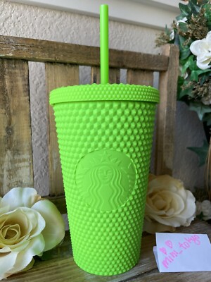 New Starbucks Fall 2021 Neon Green Soft Touch Bling 16oz Studded Cold ...