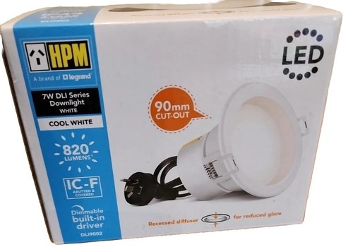HPM 7W DLI Series Dimmable LED Downlight 820 Lumens/90mm Cutout Cool ...