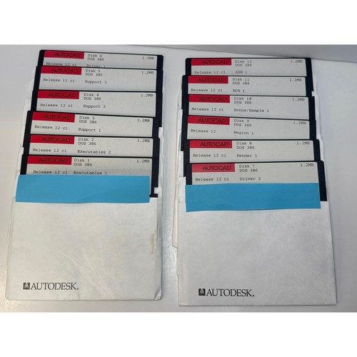 AUTODESK AUTOCAD Release 12 C1- Floppy Disk-12 Disk Set w/Serial Number ...