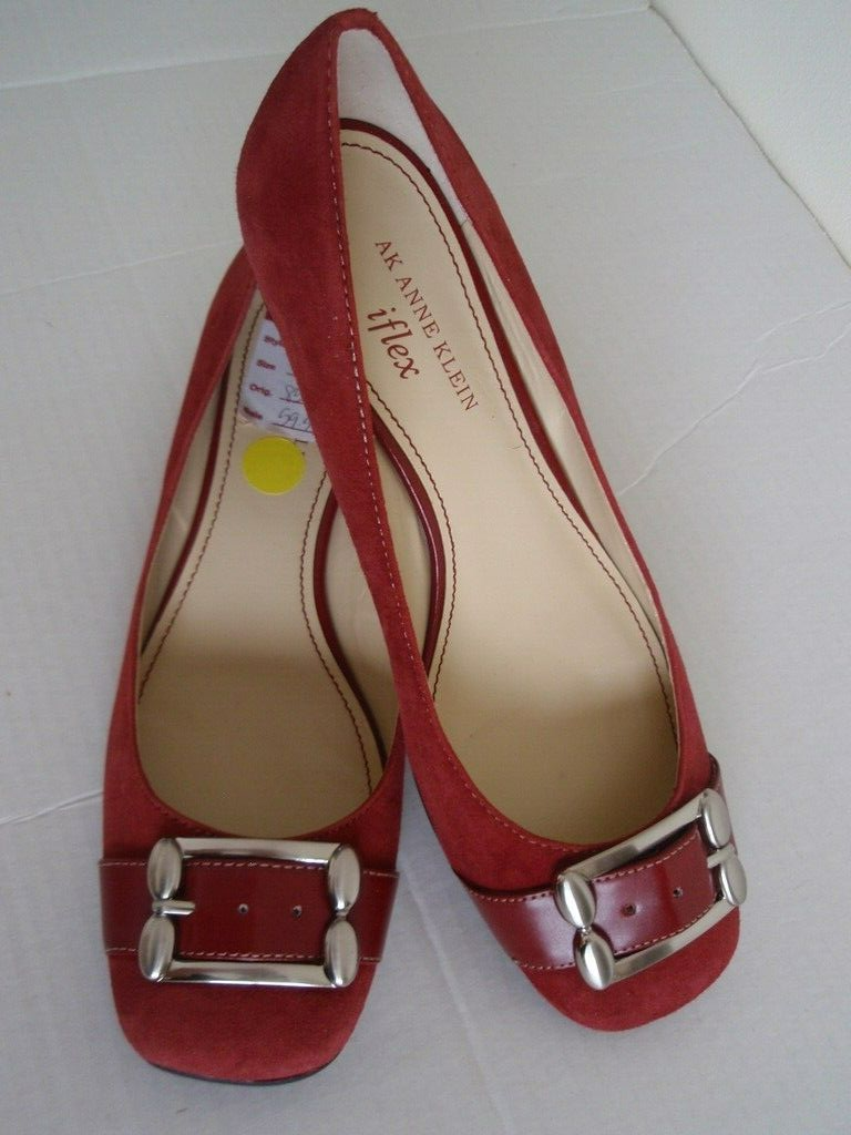 NEW ANNE KLEIN iFLEX Women's RED LEATHER "AKCALLIE" Wedge Shoes Size 7 ...