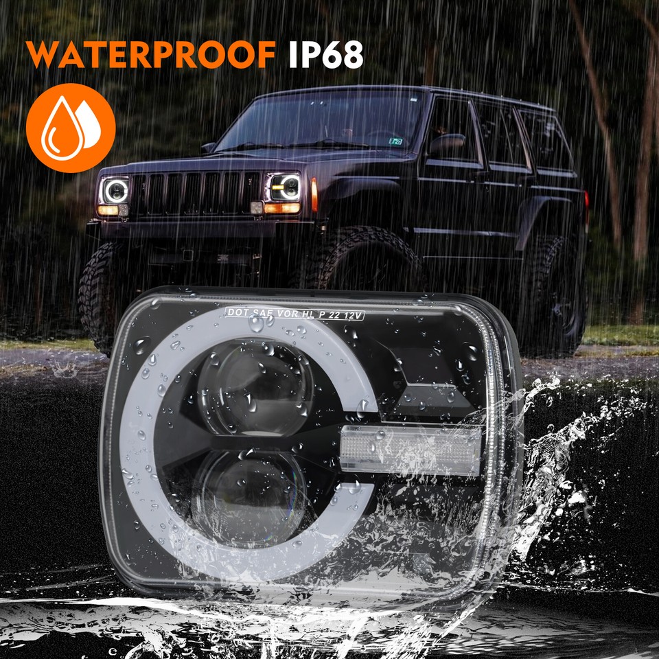 Fit for Ford F150 Bronco 1978-1986 Pair 7x6" Square LED Headlights Turn ...