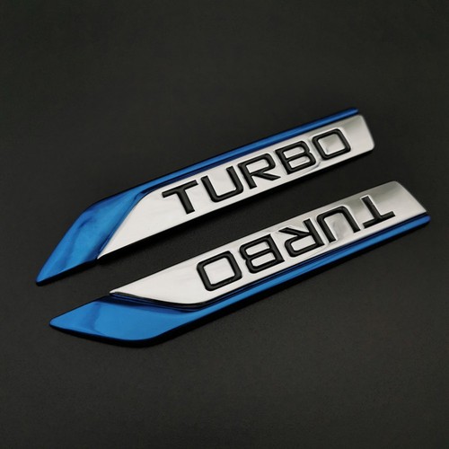 Pair Blue 3D Chrome Metal Turbo Side Wing Badge Fender Emblem Decal Car ...