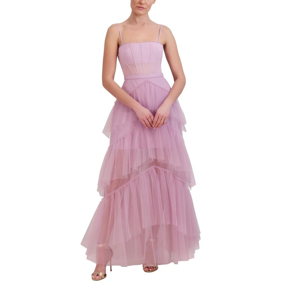 BCBGMAXAZRIA Womens Oly Pink Ruffled Corset Evening Dress Gown 10 BHFO ...
