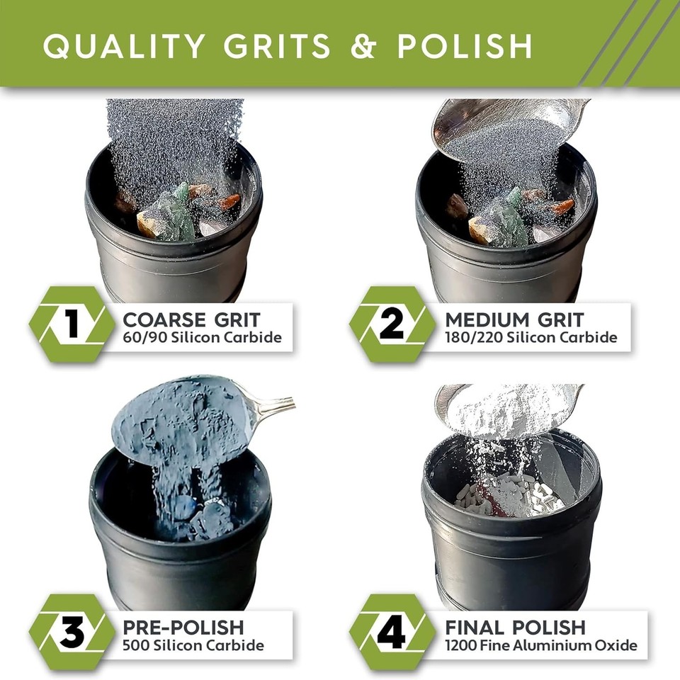 Complete Rock Tumbler Grit Set with Ceramic Filler - Perfect for Every ...