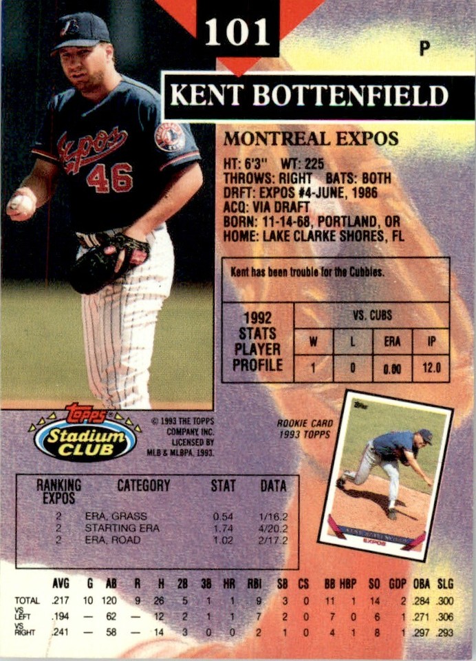 1993 Stadium Club MLB Kent Bottenfield #101 | eBay