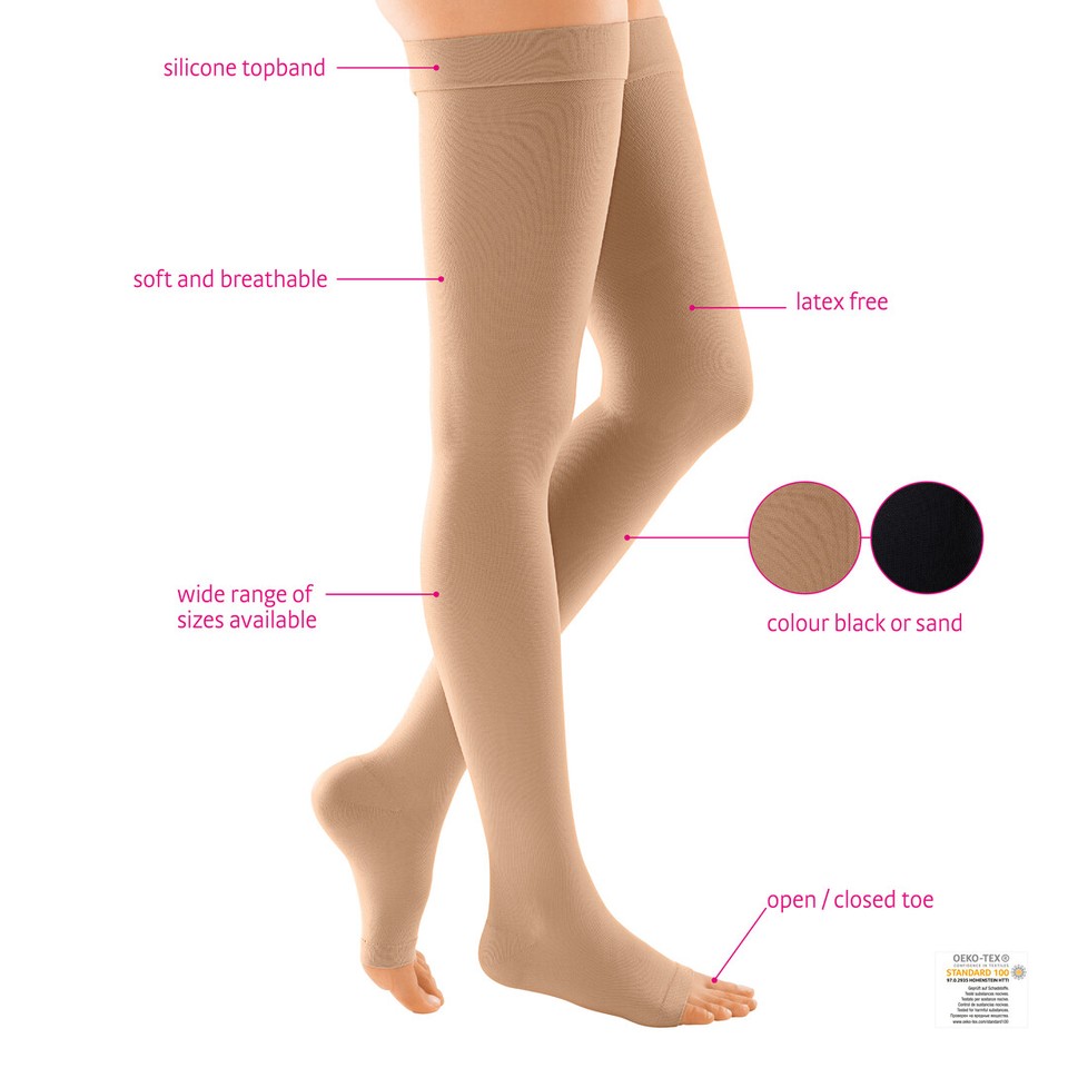 duomed soft thigh BLACK or SAND support stockings varicose veins ...