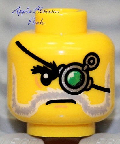 NEW Lego MINIFIG HEAD w/Mechanical Green Glass Monocle Eye Patch & Gray ...