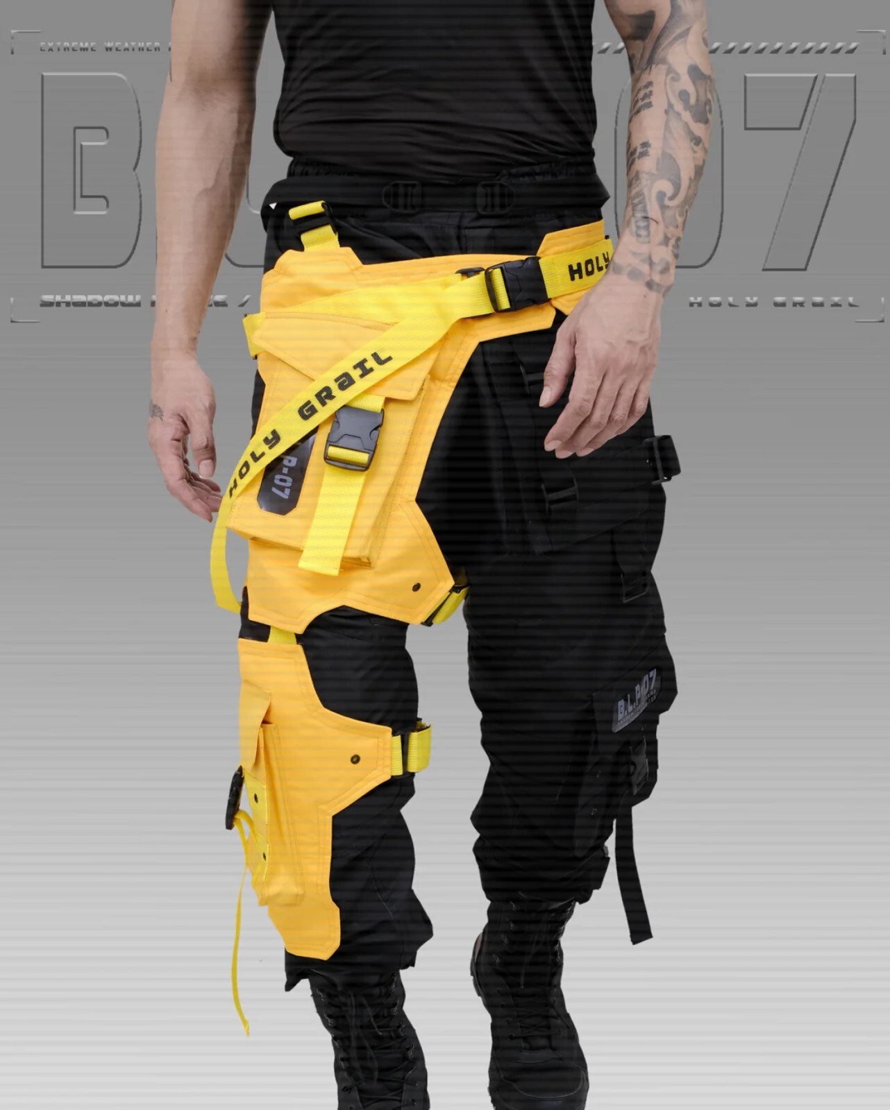 Men's Black Yellow Streetwear Techwear Heavy Cargo Trouser Pants B.L.P ...