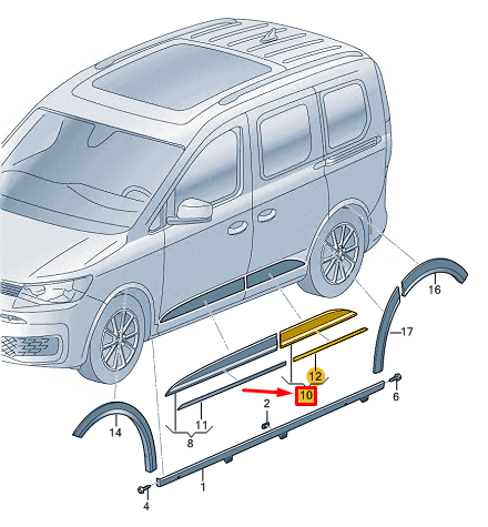 NEW VW CADDY SB MK4 REAR LEFT DOOR LOWER MOLDING 2K7854817BMO ORIGINAL ...