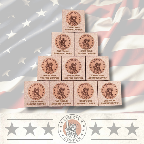 Lot of 10 - one Pound Liberty Copper 1 lb. Copper Bullion Bar .999 Fine ...