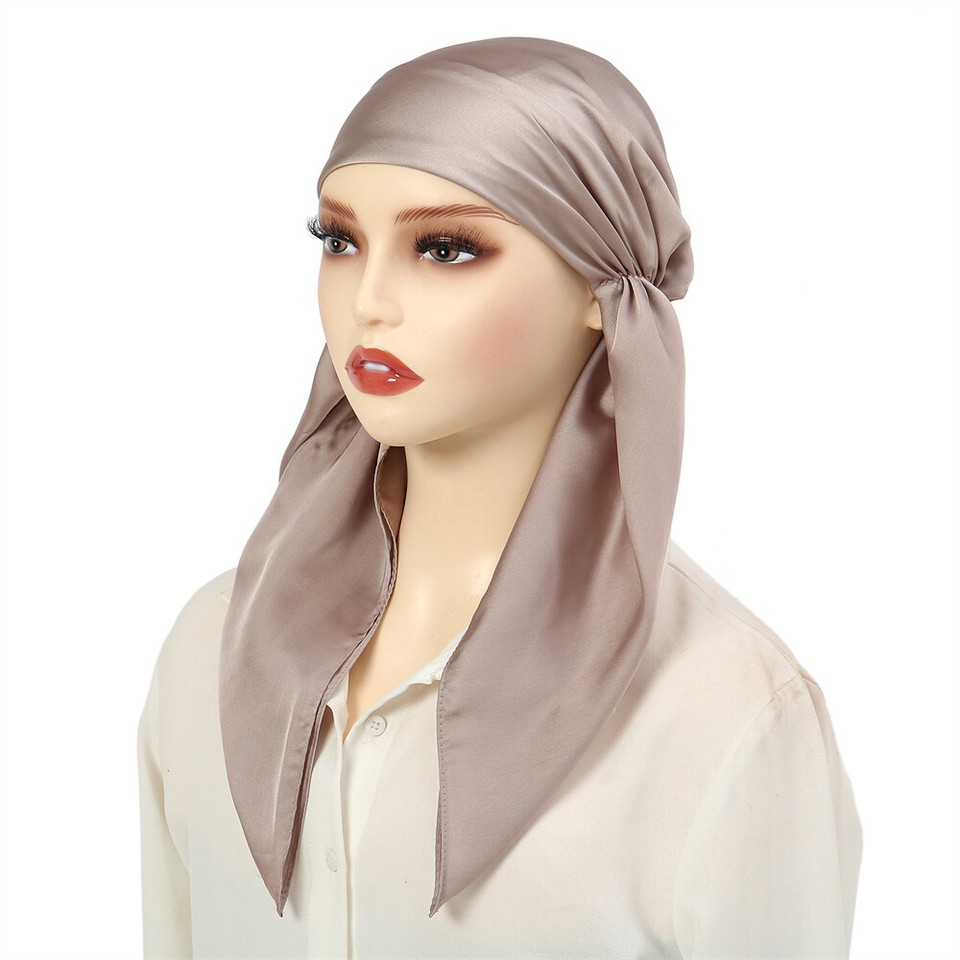 Muslim Women Pre-tied Long Tail Turban Hijab Bonnet Chemo Cap Hat Wrap ...