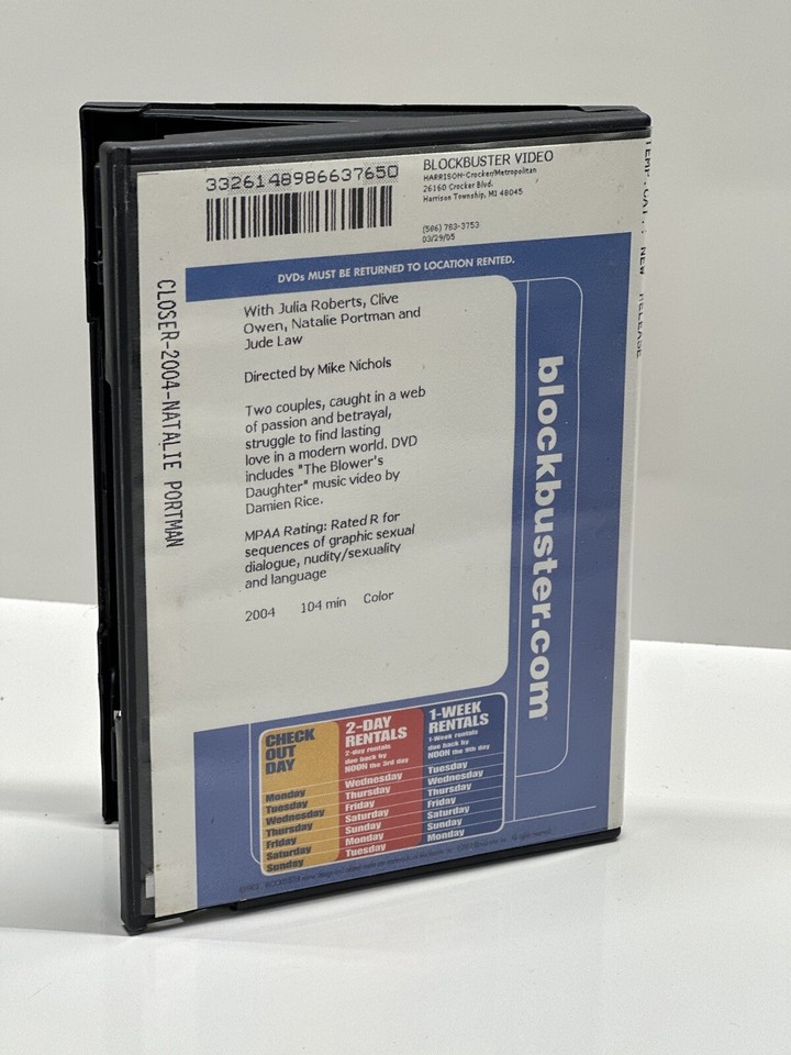 Genuine Blockbuster Video DVD Rental Movie “CLOSER” 2 Day Rental | eBay