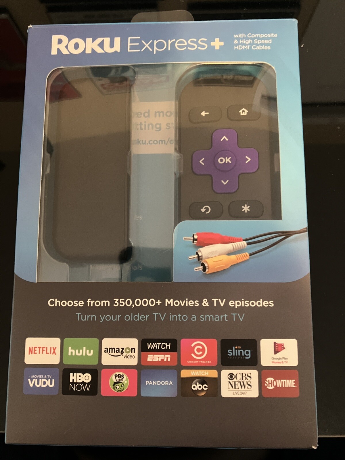 Roku Express+ Plus 3910X (2017) in box W/ composite video, power cables ...